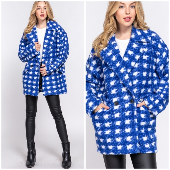 Jackets & Coats | Last 1retro Chic Oversized Houndstooth Royal Blue ...